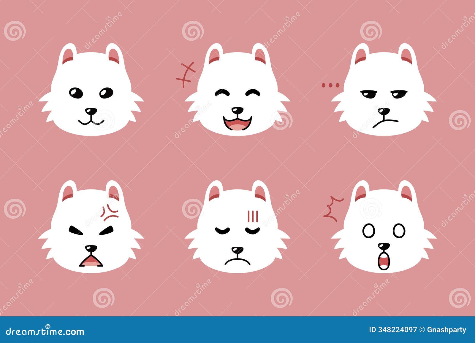 Set of Cute Character White Dog Faces Showing Different Emotions Stock ...