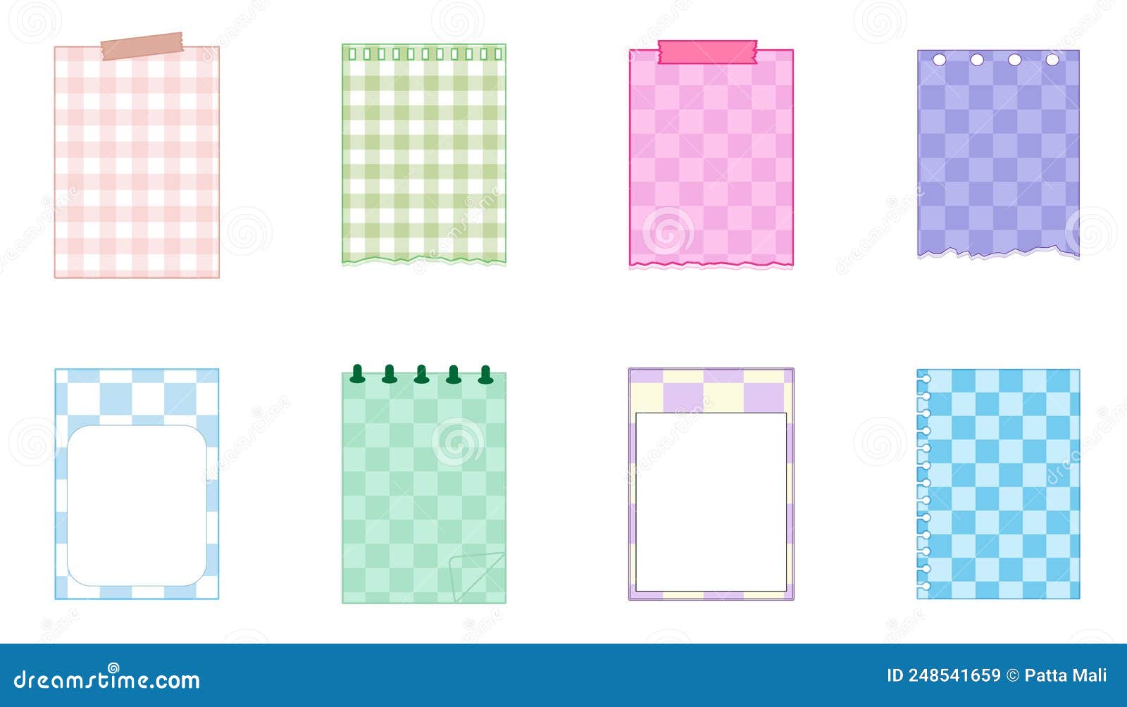 Set of the Cute Checkerboard Paper, Notepad, Memo, Planner, Reminder ...