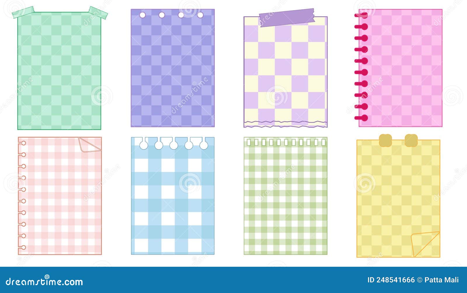 Set of the Cute Checkered Notepad, Memo, Planner, Sticky Note, Reminder ...