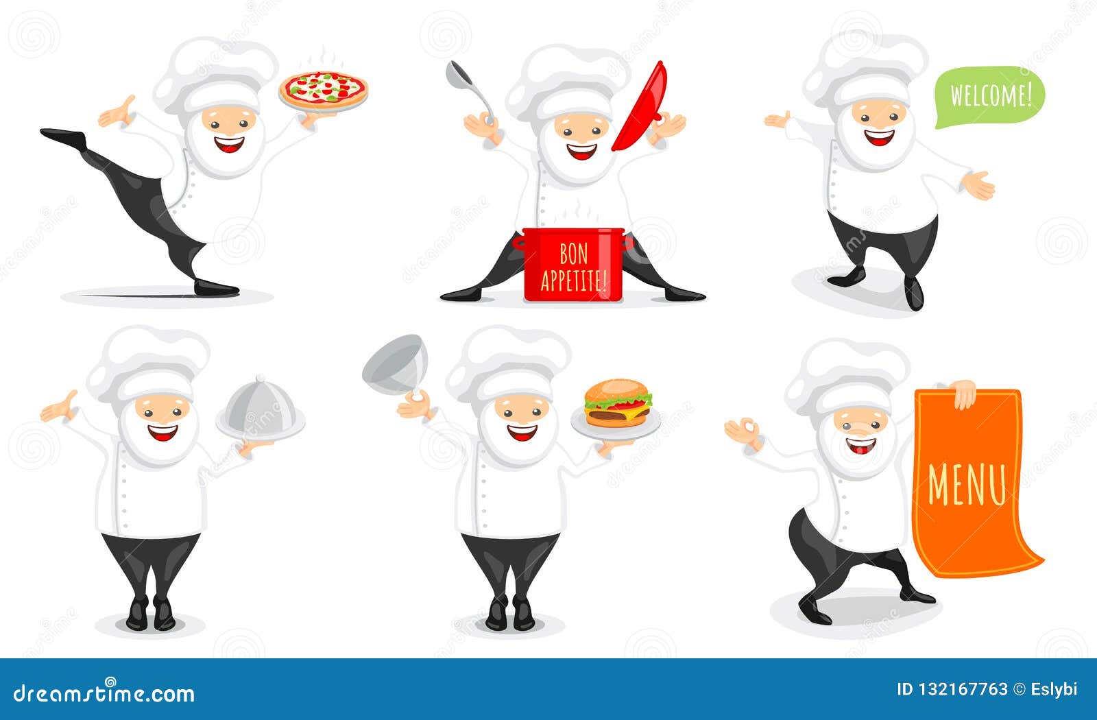 Set of Cute Chef Characters. Stock Vector - Illustration of baker, menu ...