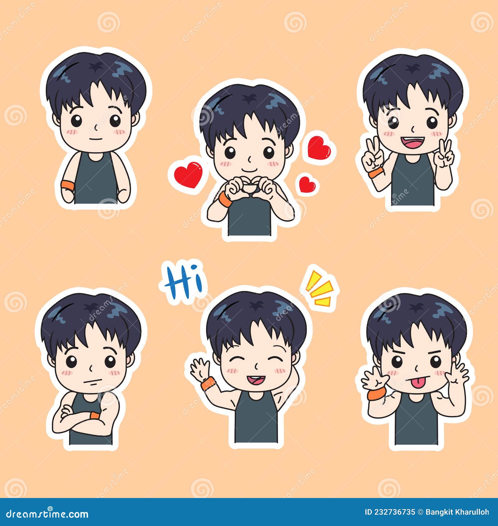 Set of Cute Chibi Boy with Different Expression 2 Stock Vector ...