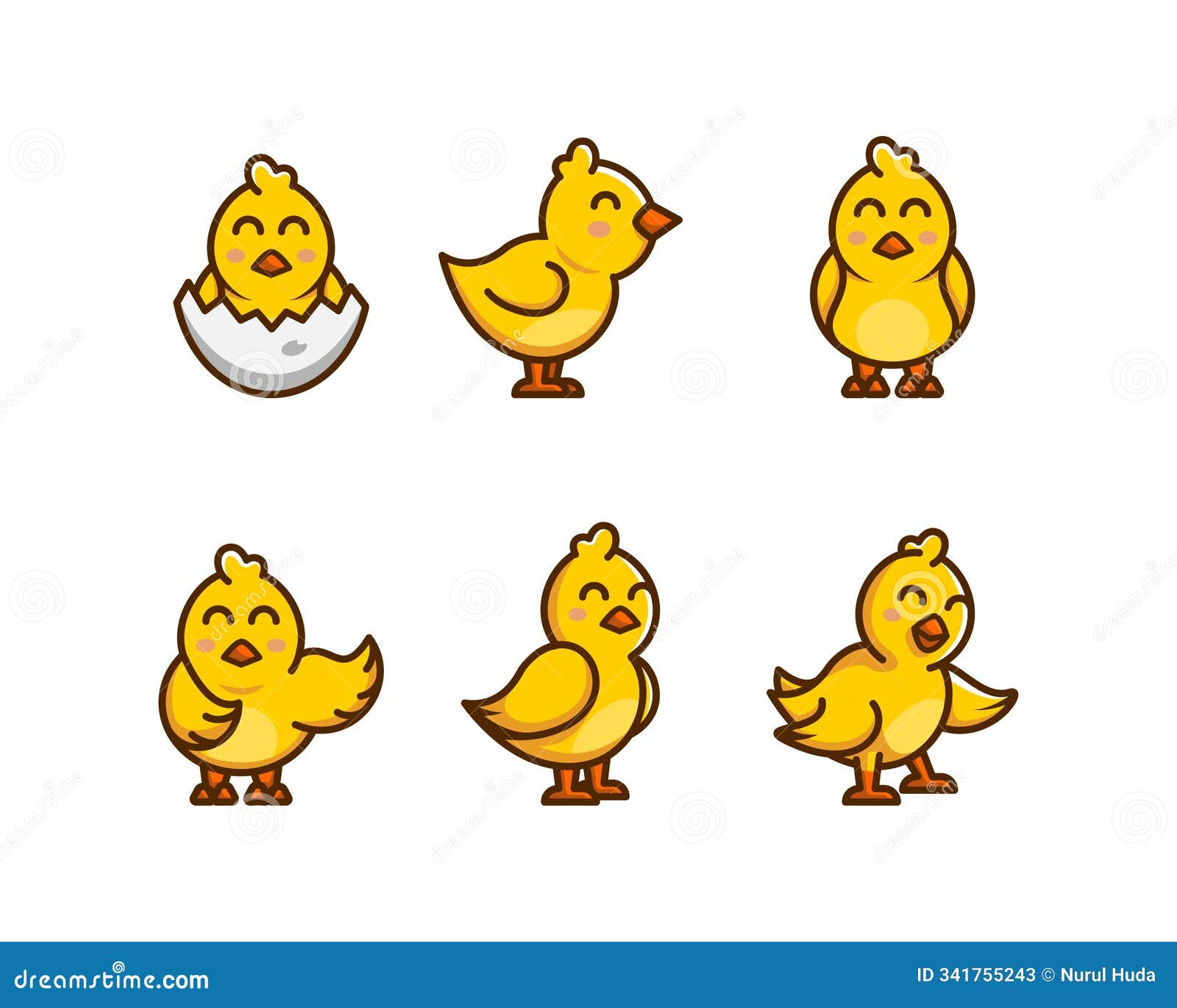 Cute Chicks Set Of Stickers For Easter. Different Emotions And Postures ...