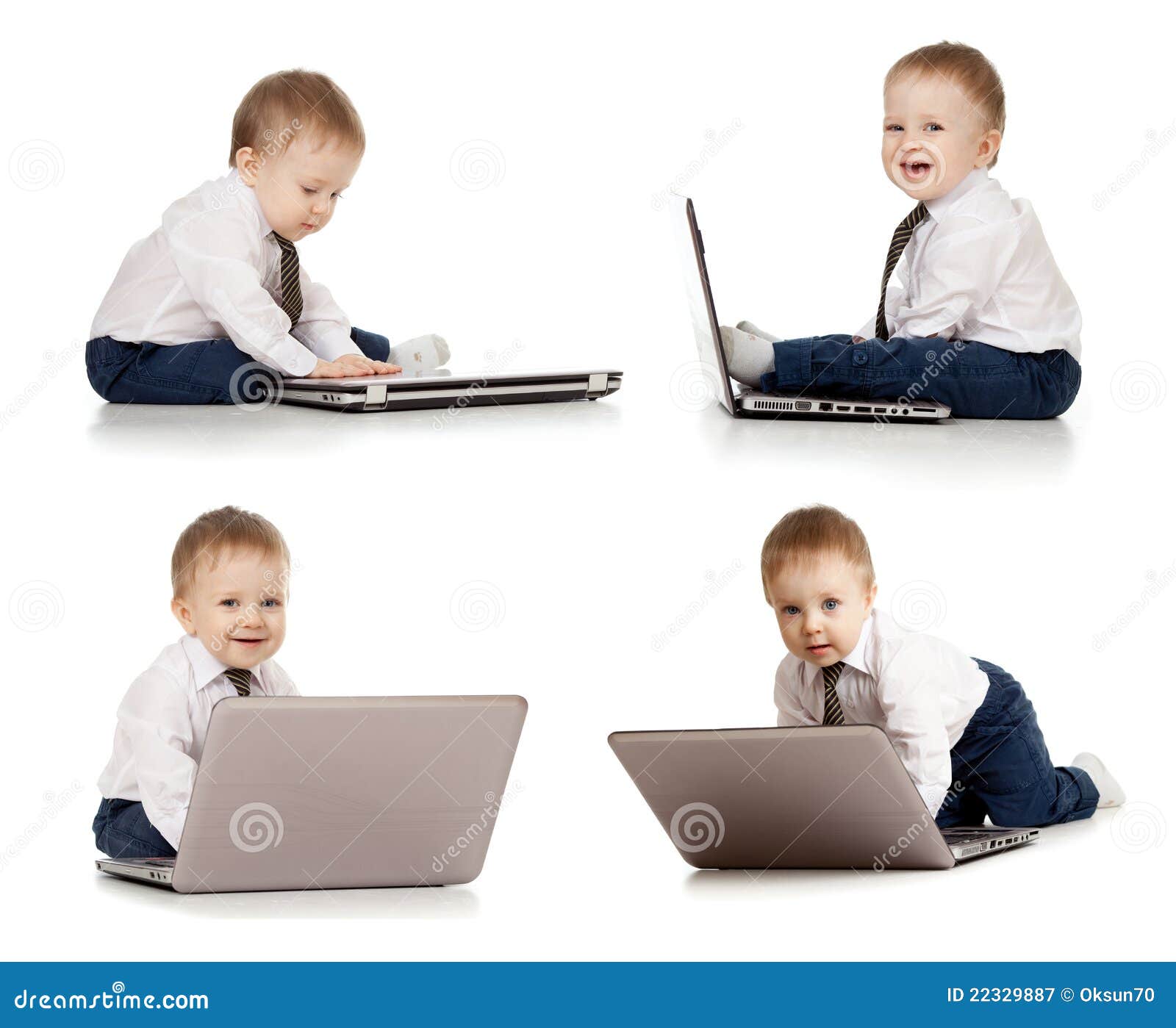 Set of Cute Child Using Laptop Stock Image - Image of notebook, people ...