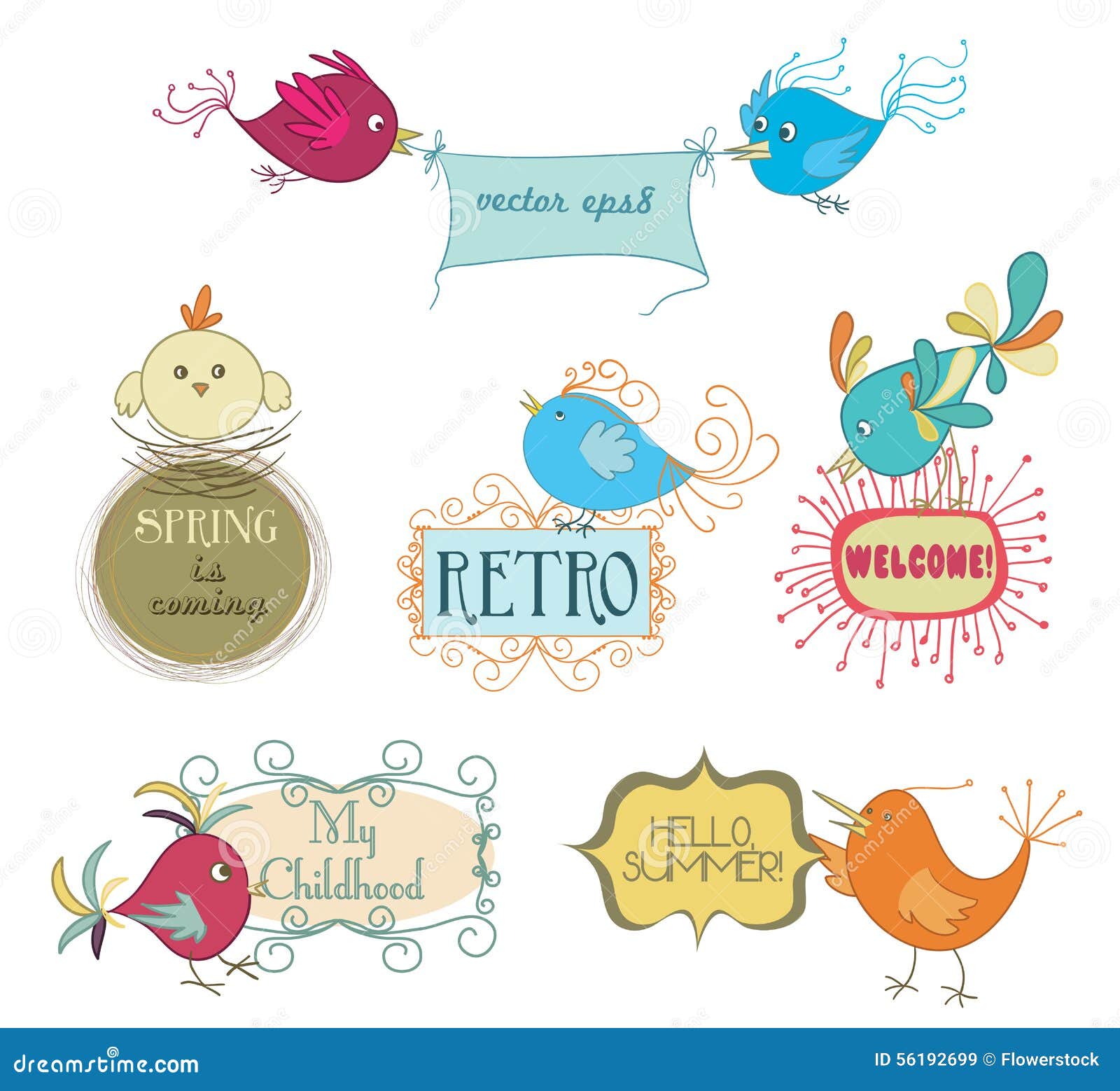 Set of Cute Childish Birds and Stylish Frames with Slogans Stock Vector ...