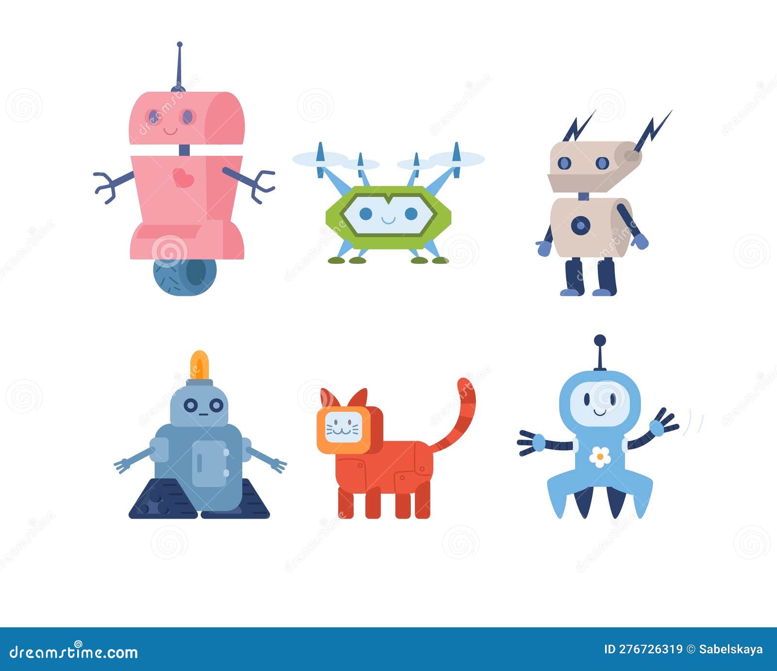 Set of Cute Childish Smart Robots Different Forms Flat Style Stock ...