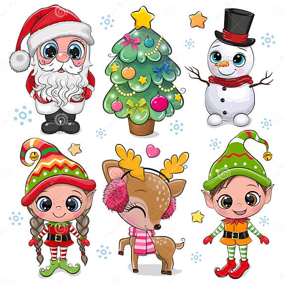 Set of Cute Christmas Design Elements Stock Vector - Illustration of ...