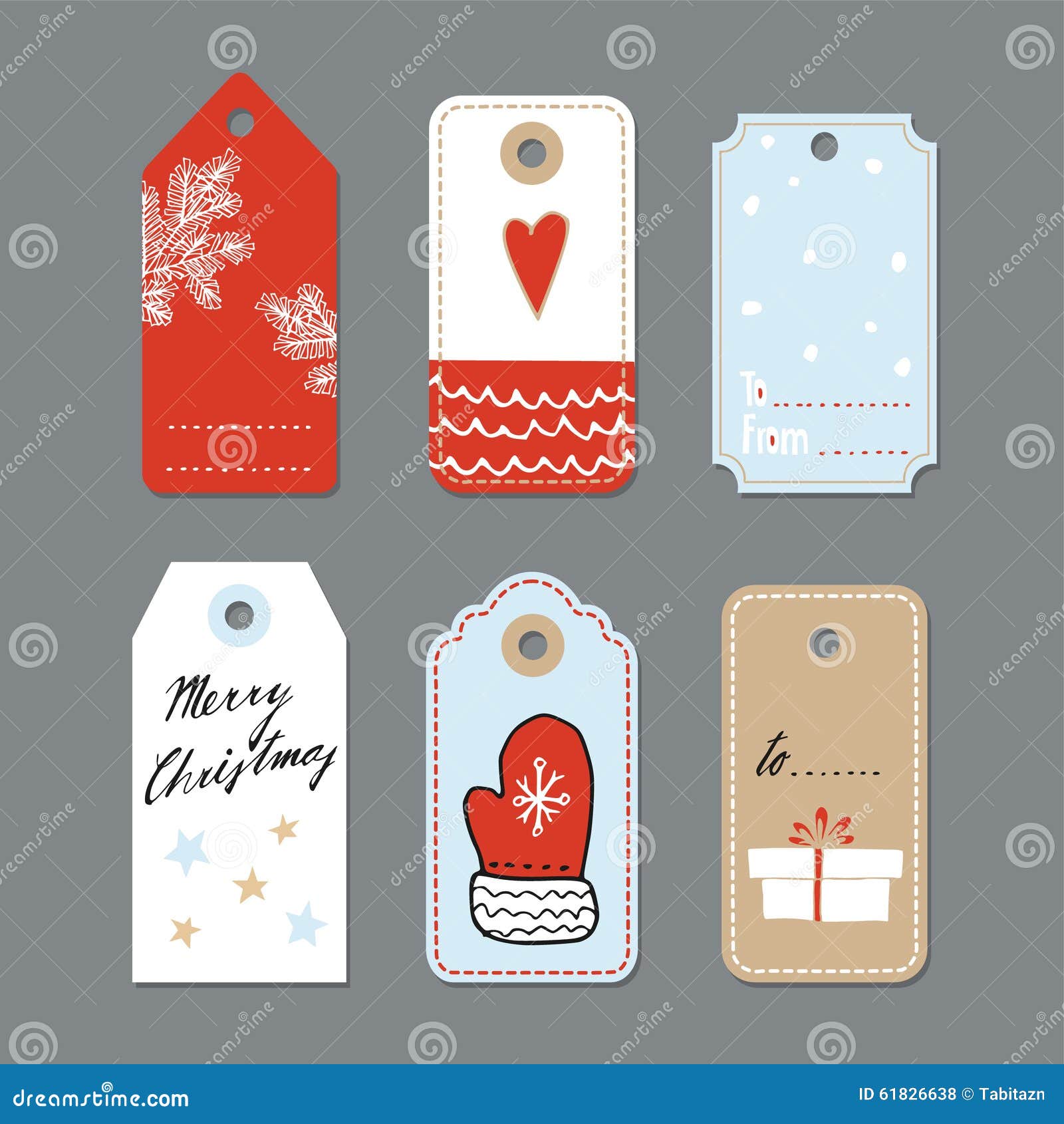Set of Cute Christmas Gift Tags, Labels, Hand Drawn Illustrations, S ...