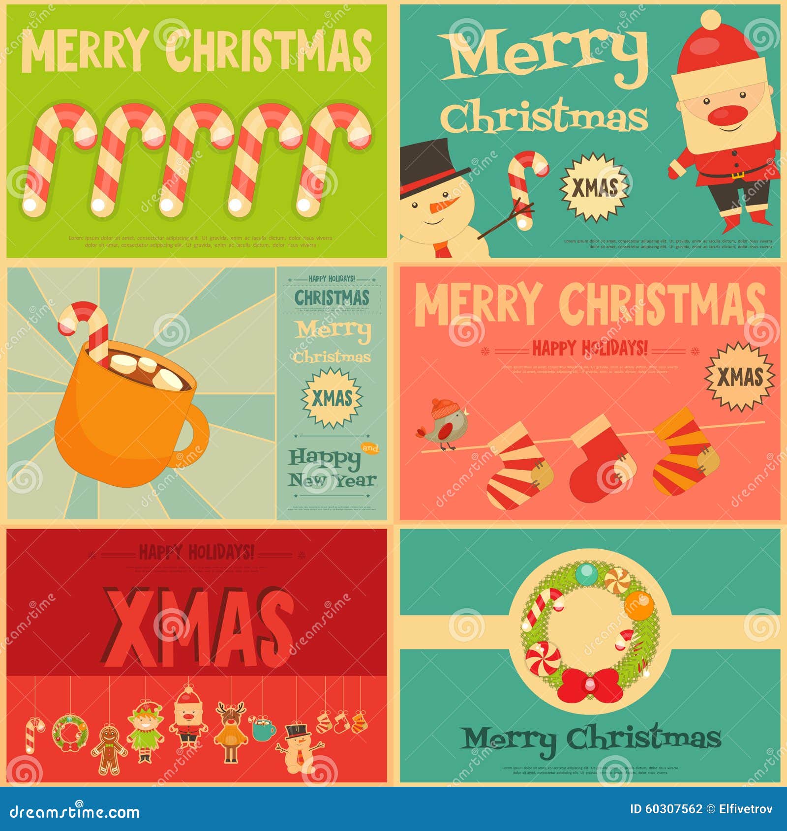 Set of Cute Christmas Mini Posters Stock Vector - Illustration of merry ...