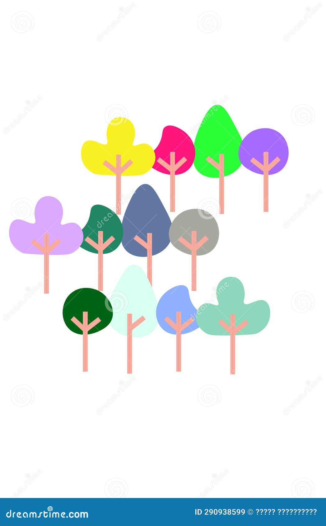Set of cute colorful trees stock illustration. Illustration of line ...