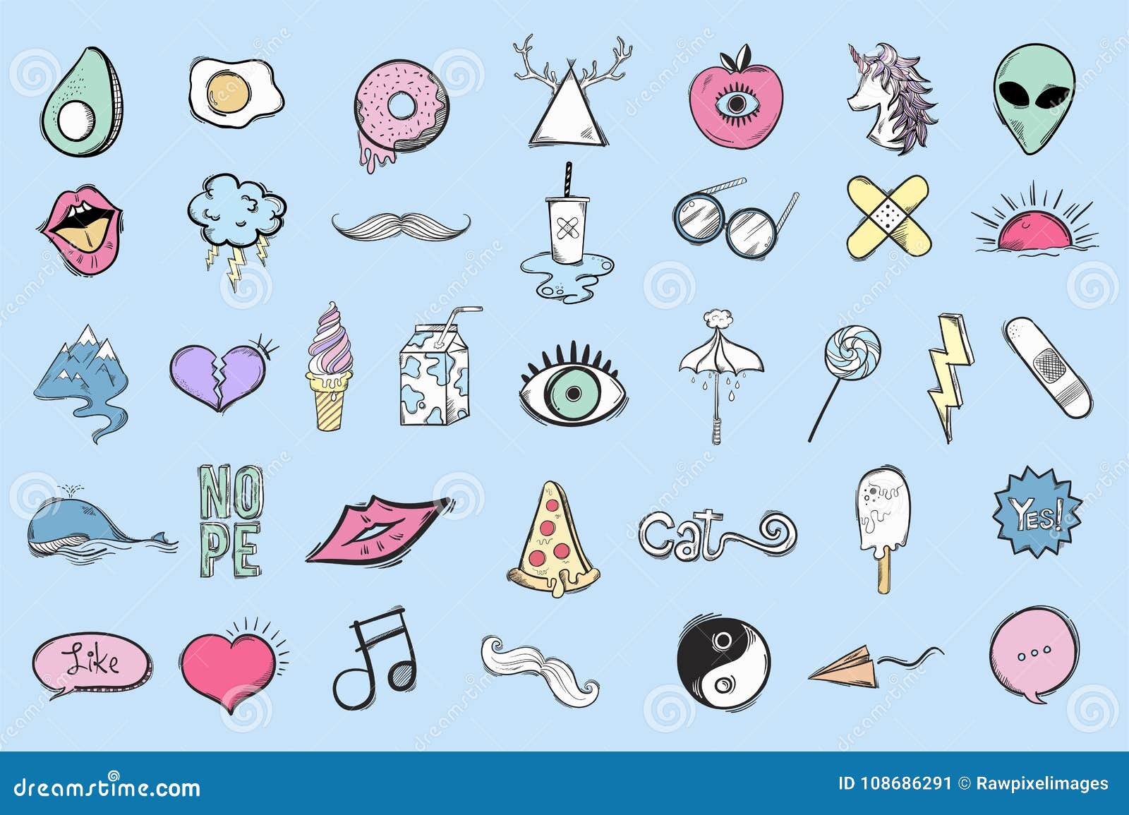 Set of cute and cool icons stock illustration. Illustration of mixed ...