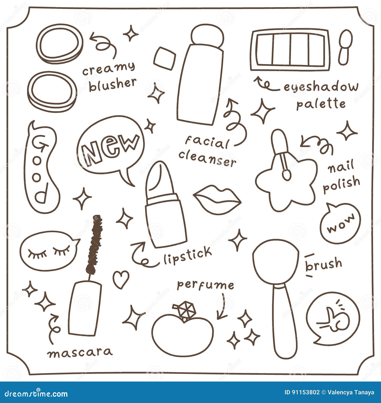 Set of Cute Cosmetic Doodles Collection Stock Vector - Illustration of ...