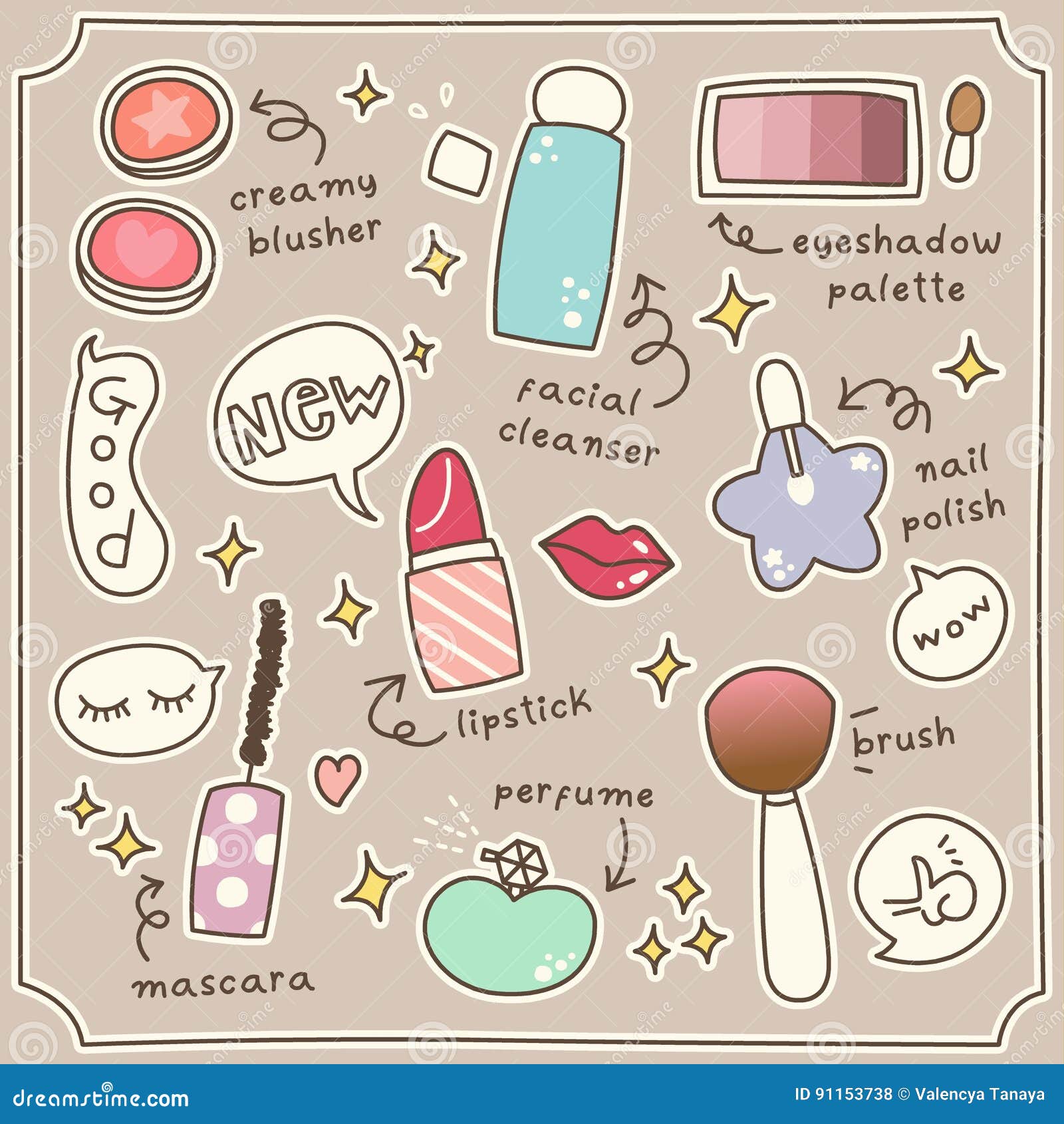 Set of Cute Cosmetic Doodles Collection Stock Vector - Illustration of ...