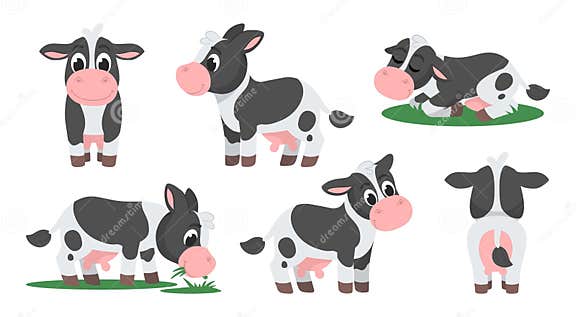 Set of Cute Cows in Different Poses and Angles. Stock Illustration ...