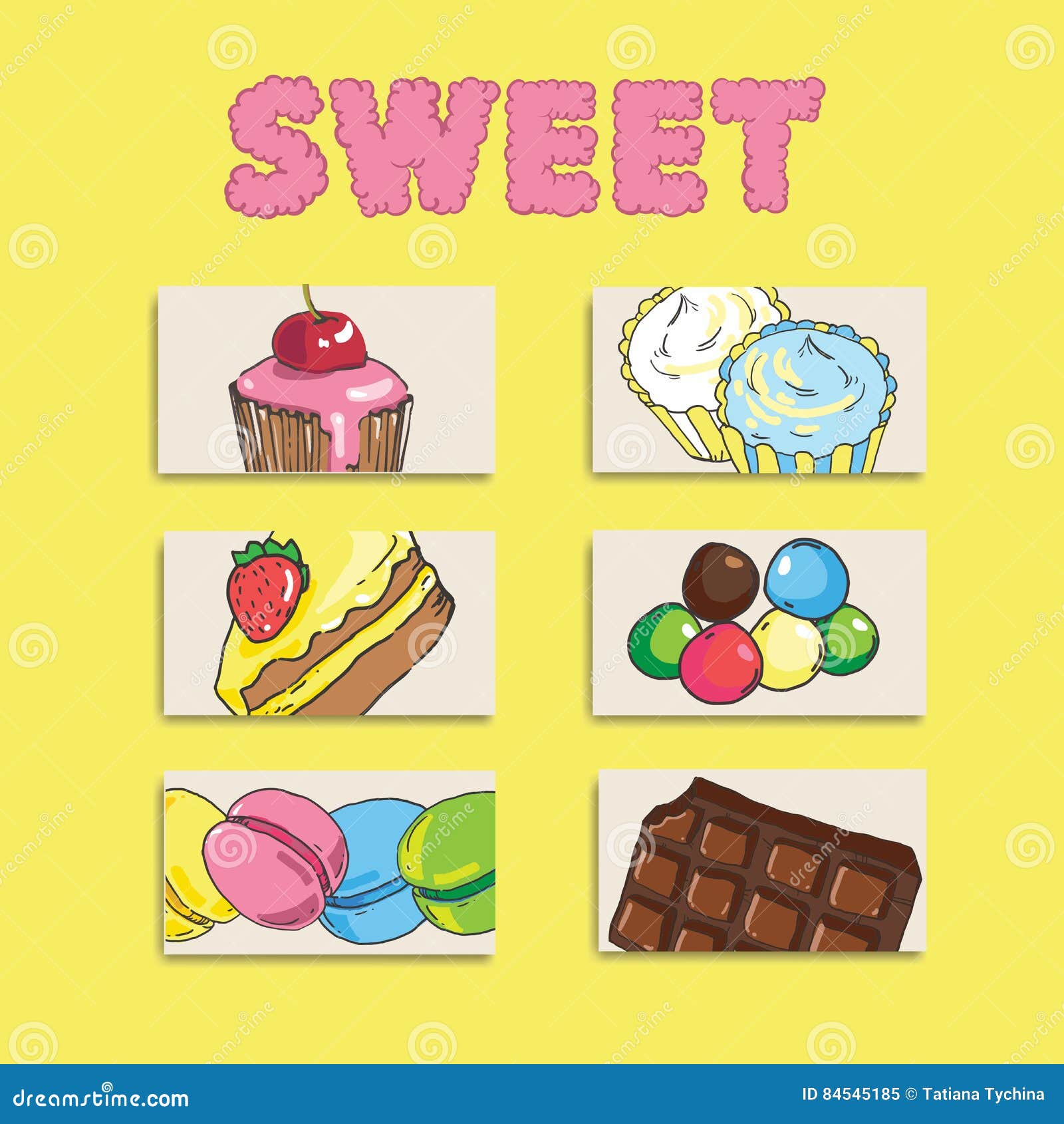 Set of Cute Creative Card Templates with Sweets Theme Design. Ha Stock ...