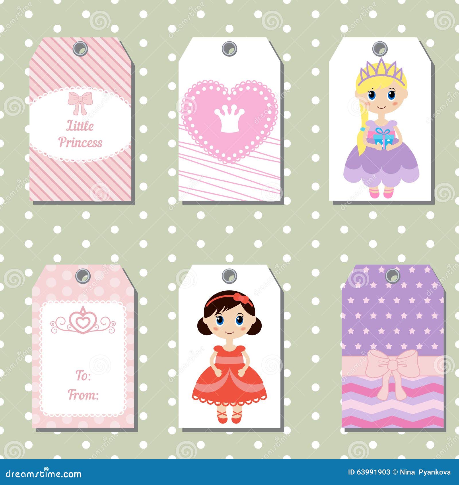 Set of Cute Creative Cards with Princess Theme Design. Stock Vector ...