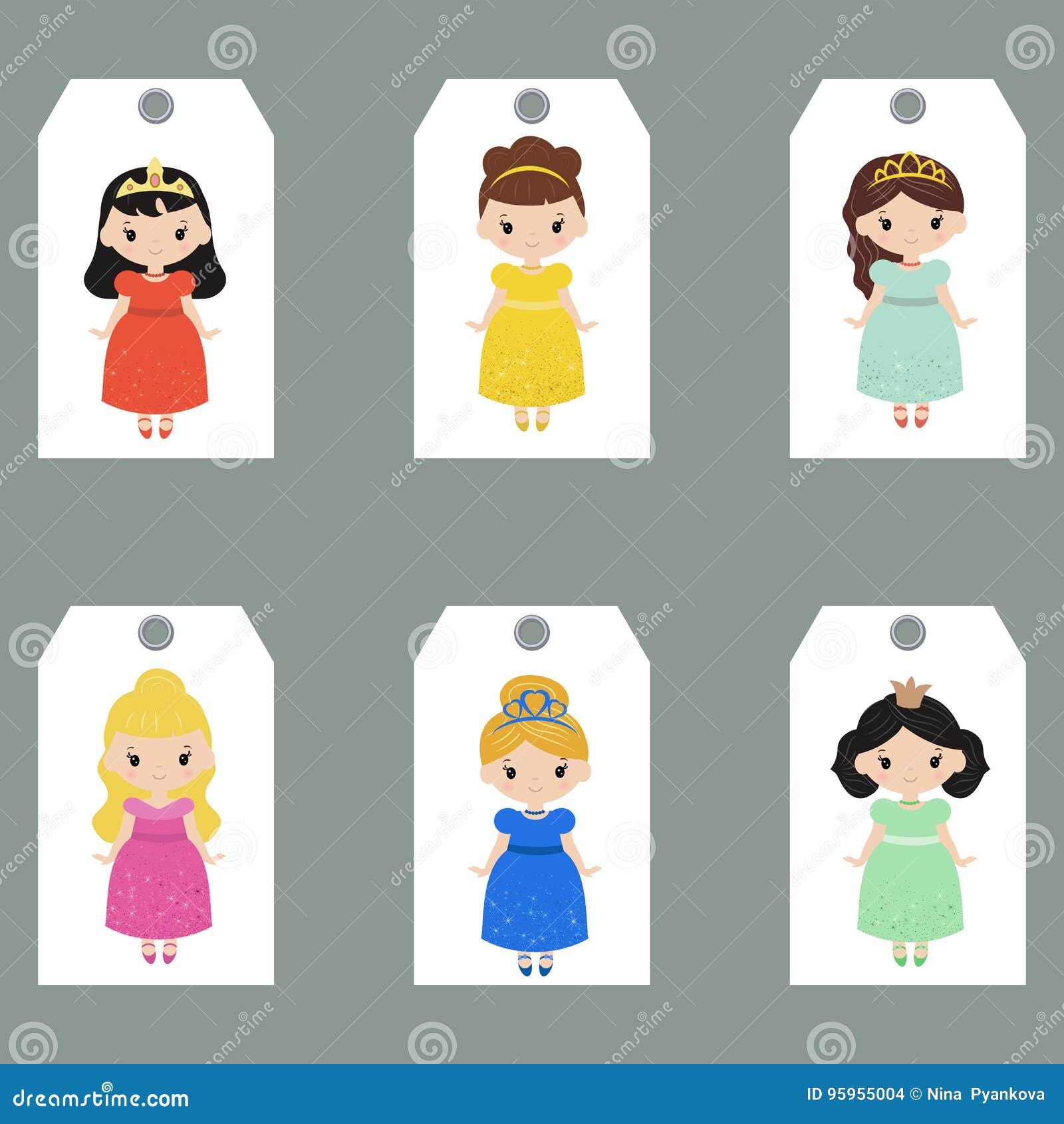 Set of Cute Creative Cards with Princess Theme Design. Stock Vector ...