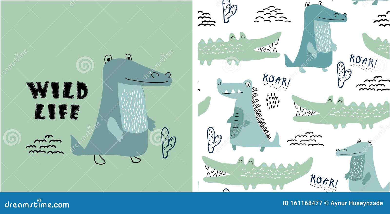 Crocodile Print Design With Cool And Hooray Text Funny Hand Drawn ...