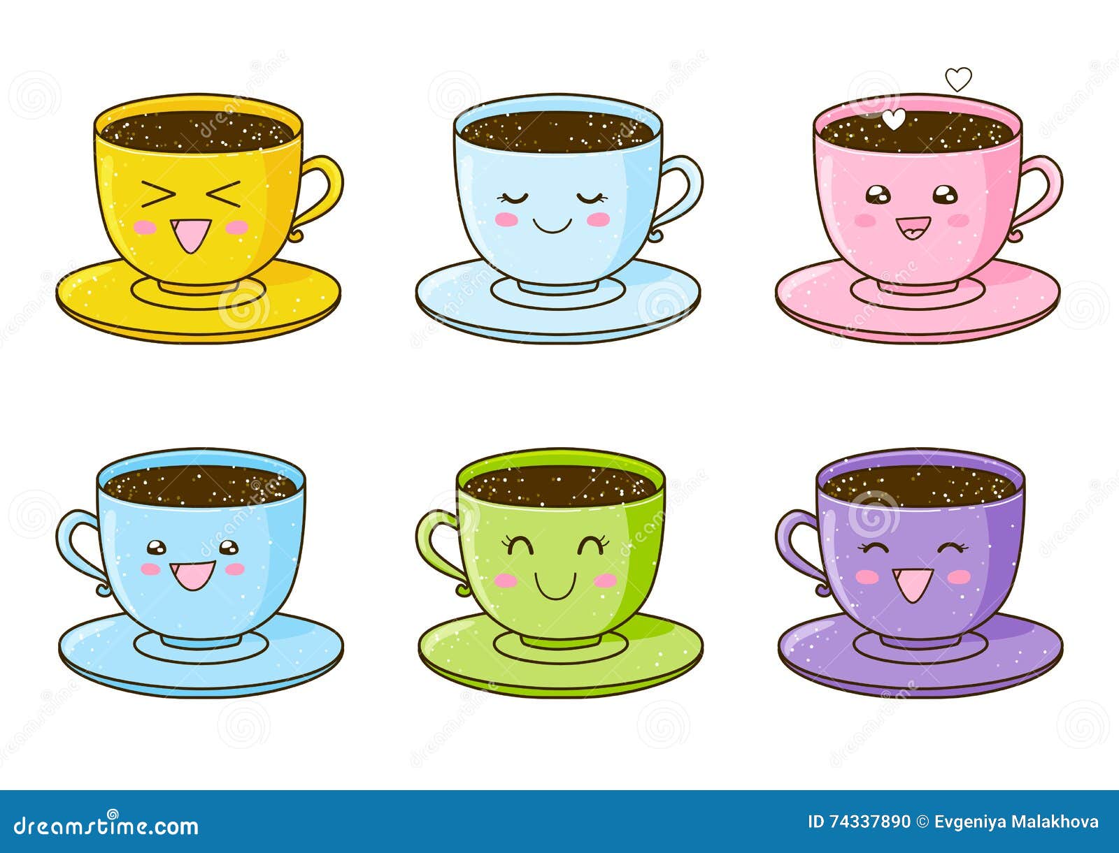 Set of cute cups of coffee stock vector. Illustration of cafe - 74337890