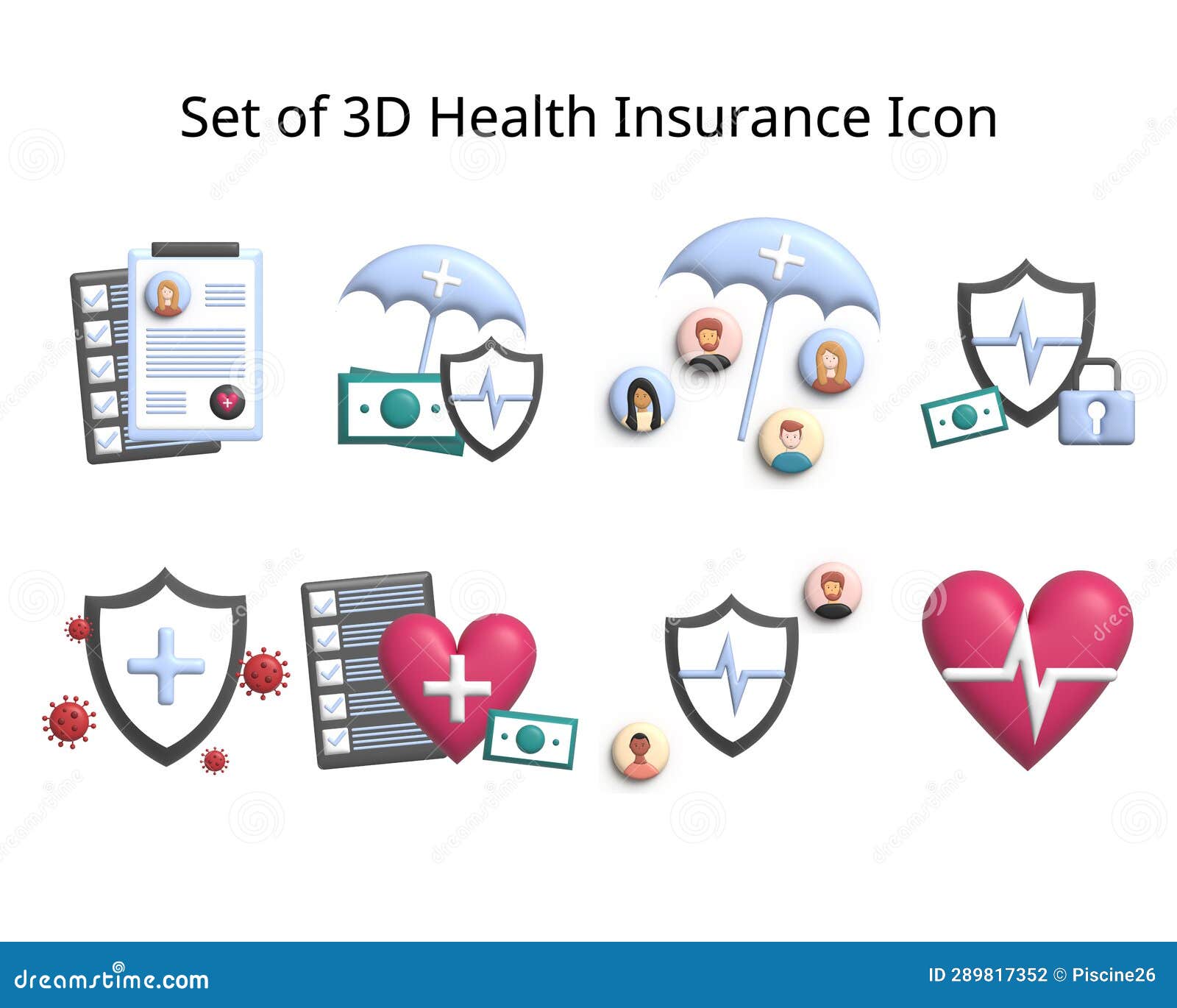 Set of Cute 3D Health Insurance Icon Stock Illustration - Illustration ...