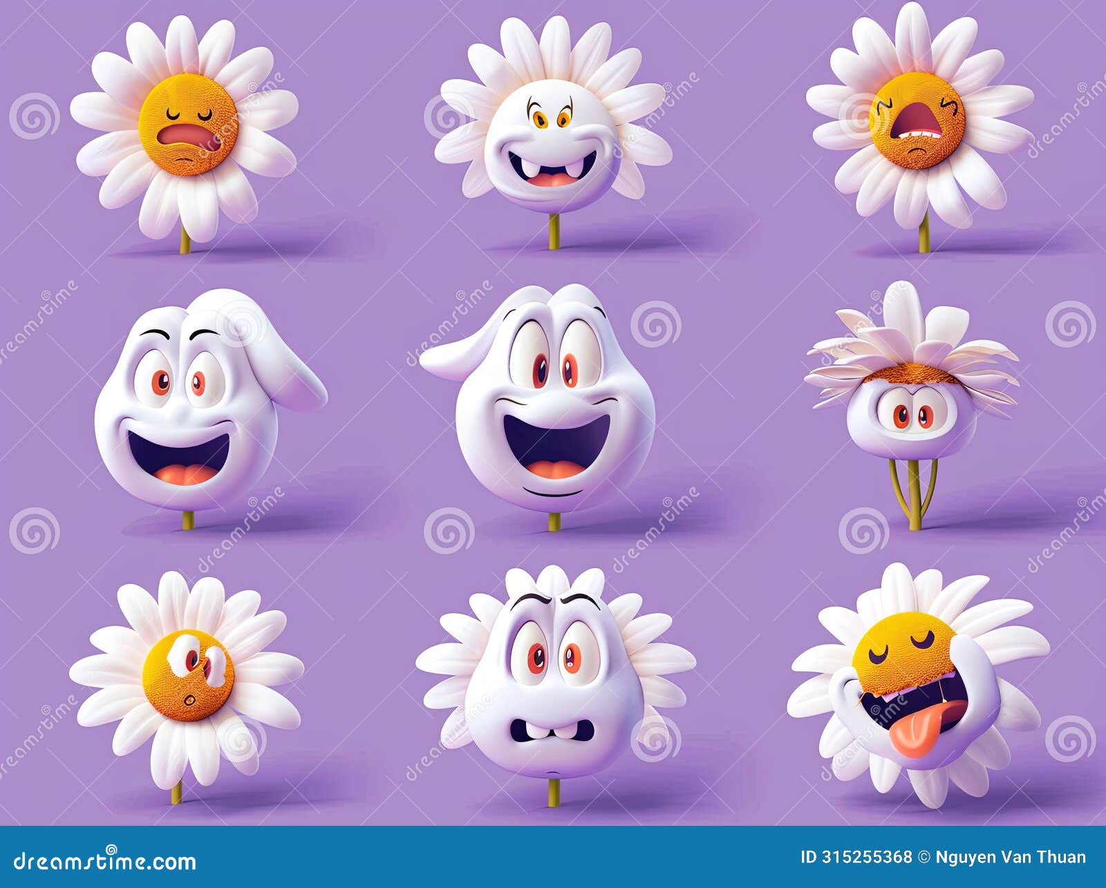 A set of cute daisy emoji stock vector. Illustration of human - 315255368