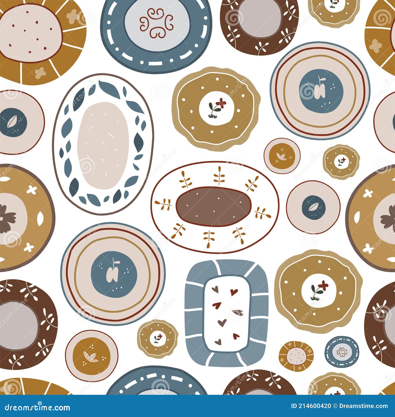 Set of Cute Decorative Plates, Seamless Pattern. Stock Vector ...