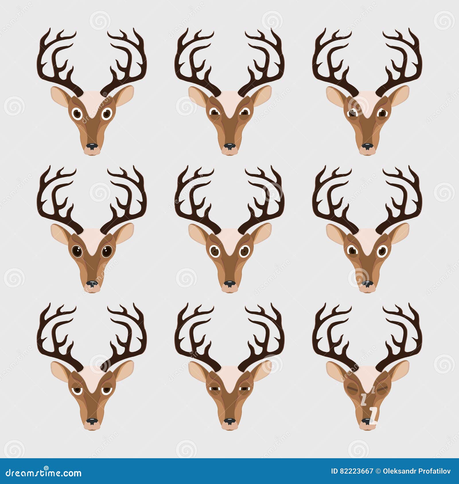 Set of Cute Deer Emoticons. Stock Vector - Illustration of horned ...