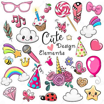 Set of Cute Design Elements Stock Vector - Illustration of ball ...