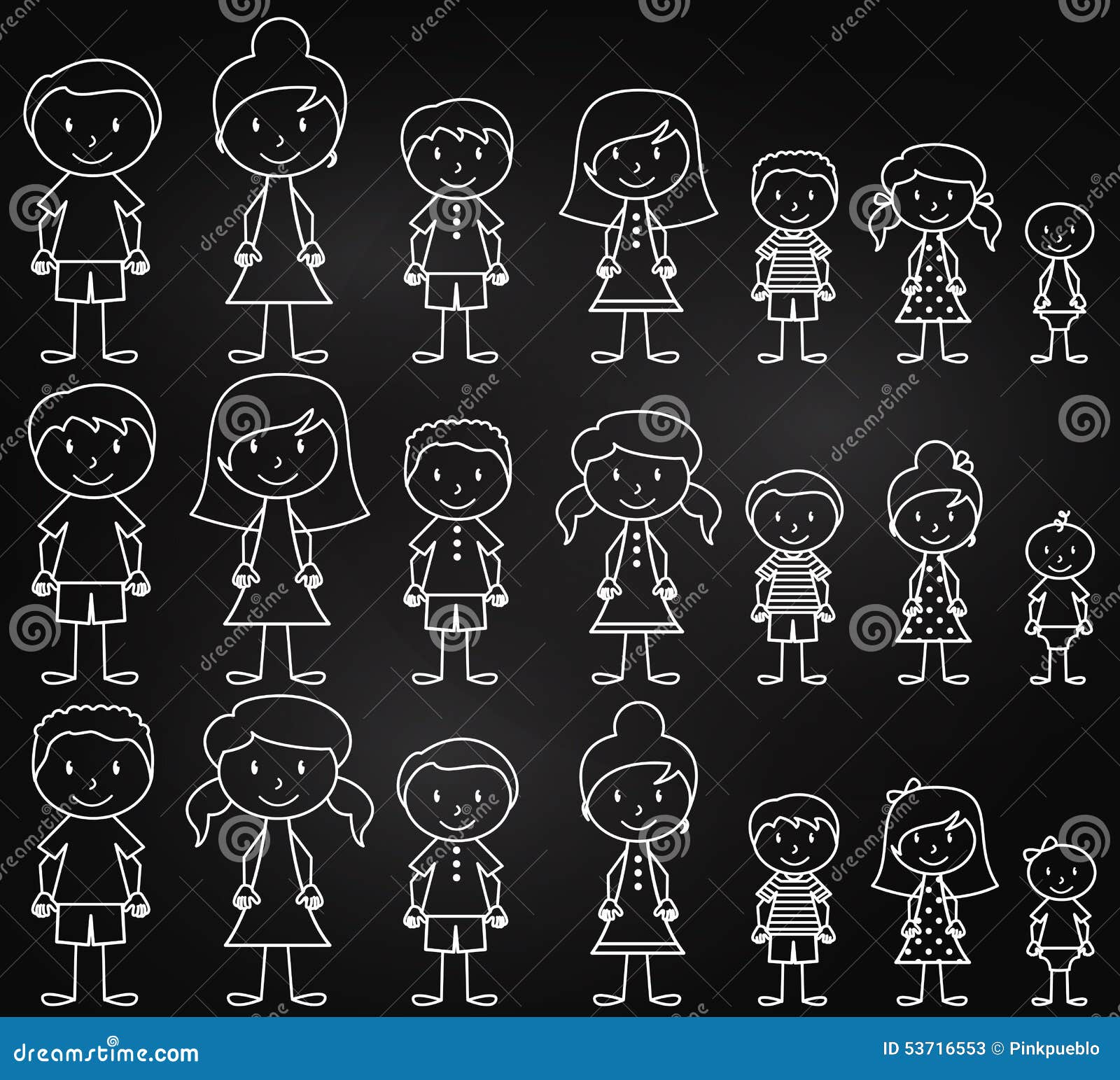Set of Cute and Diverse Chalkboard Stick People in Vector Format Stock ...
