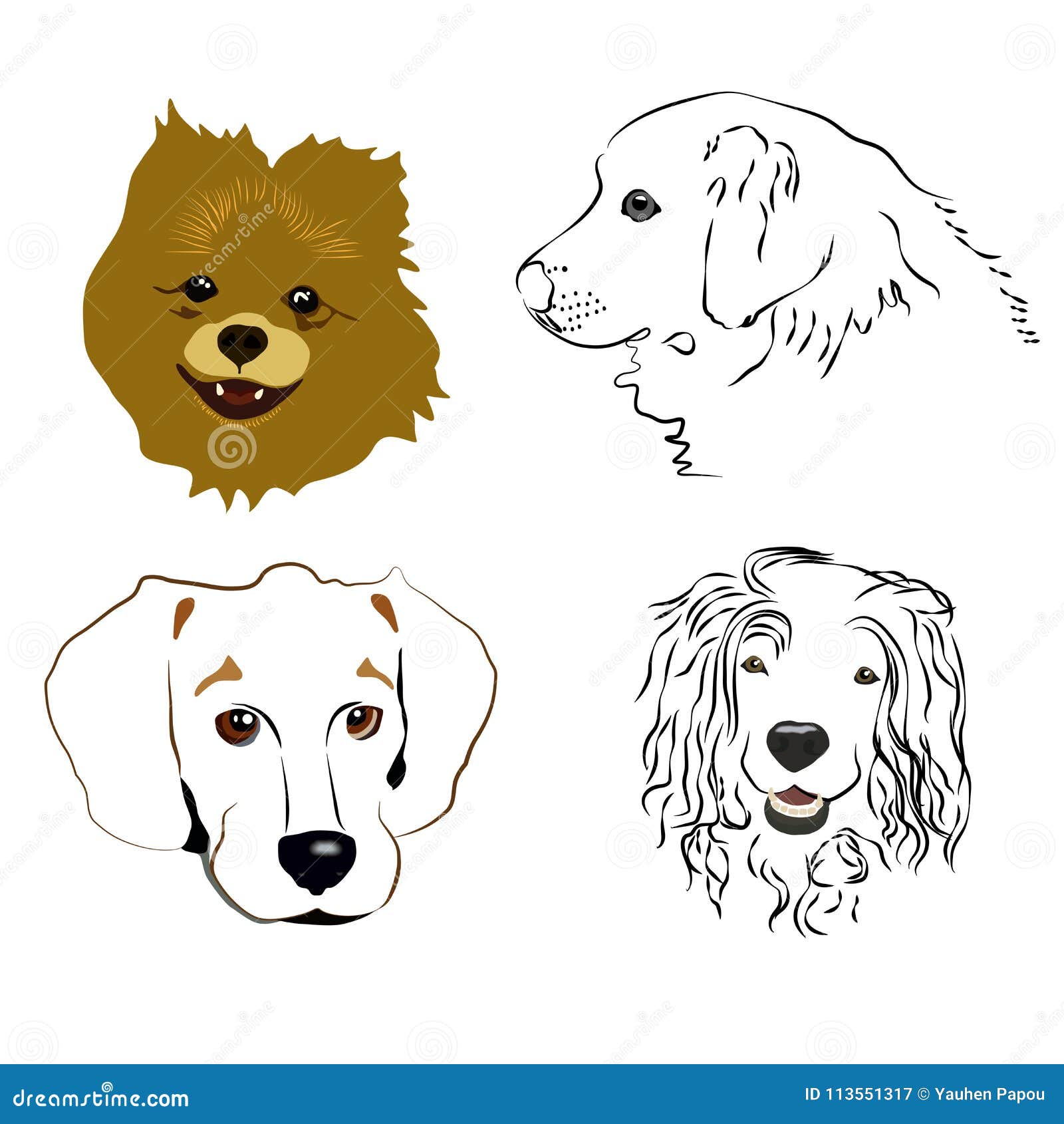 Set of Cute Dog Profiles and Silhouettes on a White Background Stock ...