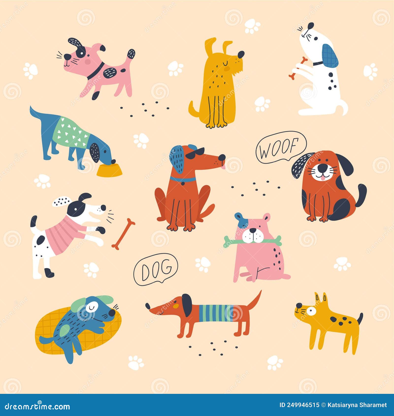 Set of Cute Dogs. Vector Illustrations Stock Vector - Illustration of ...