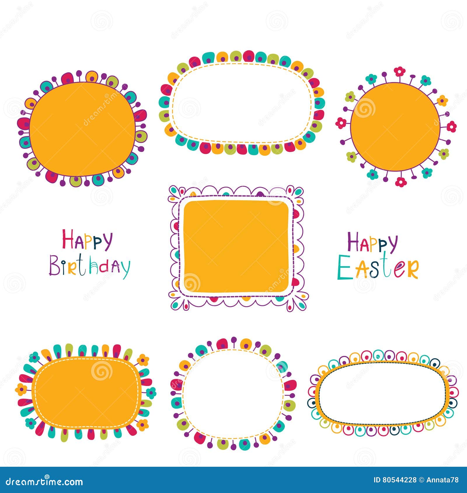 Set of cute doodle frames stock vector. Illustration of drawn - 80544228