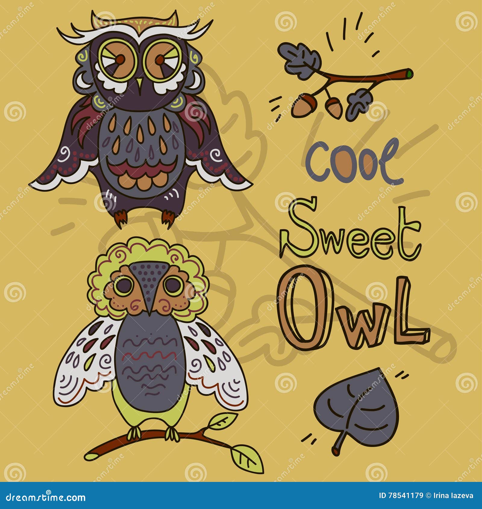 Set of cute doodle owls stock vector. Illustration of children - 78541179
