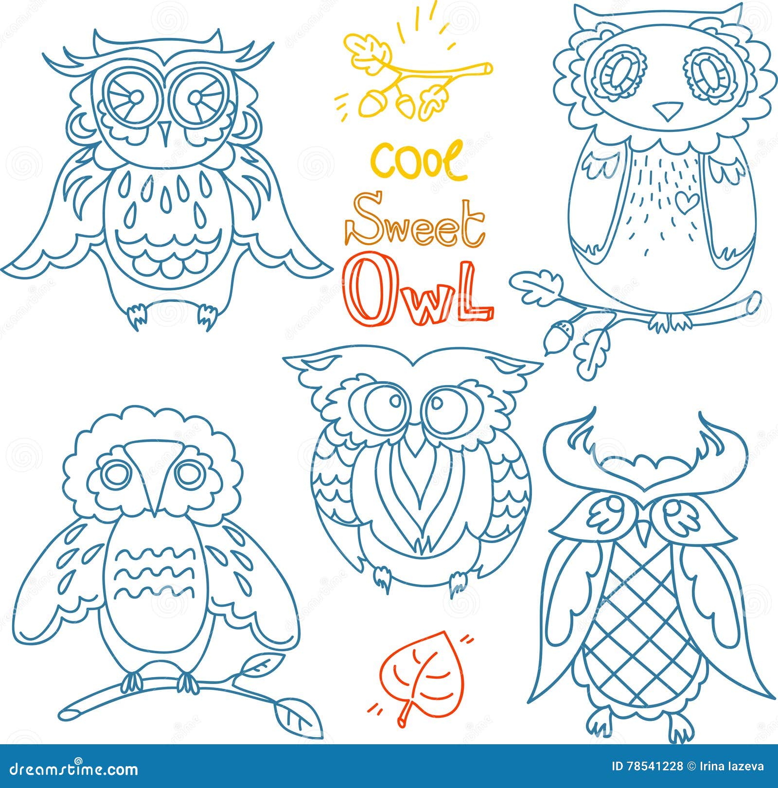 Set of cute doodle owls stock vector. Illustration of nature - 78541228