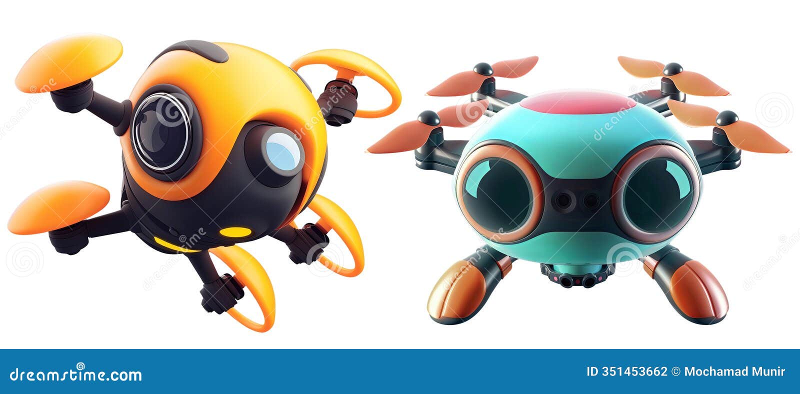 Set of Cute Drone Device. 3D Cartoon Animation Style Stock Illustration ...
