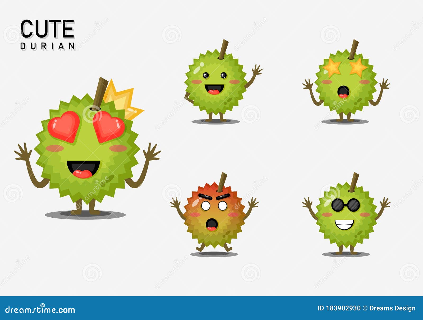 Set of cute durian designs stock vector. Illustration of designs ...