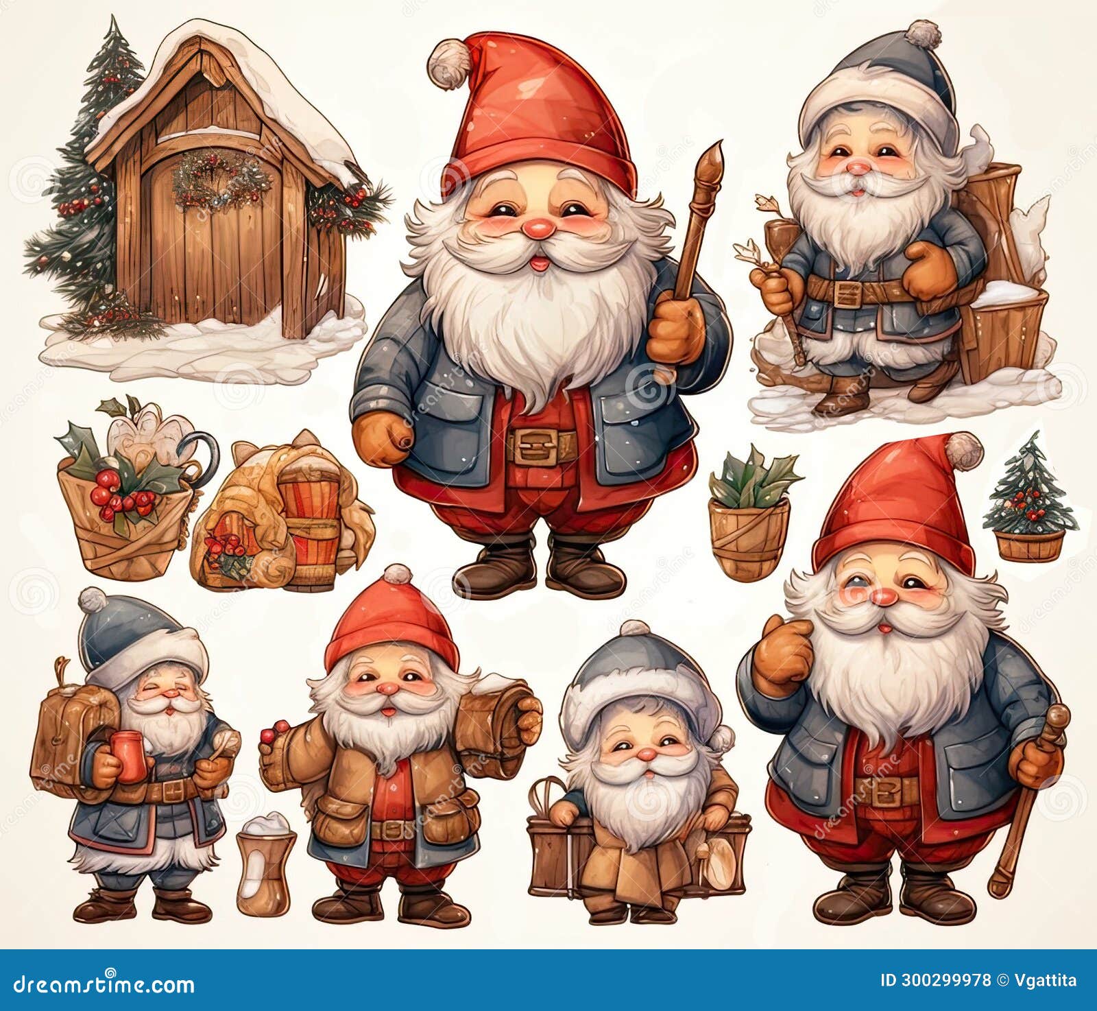 Set of Cute Dwarfs Winter Illustration in Cartoon Style Stock Photo ...