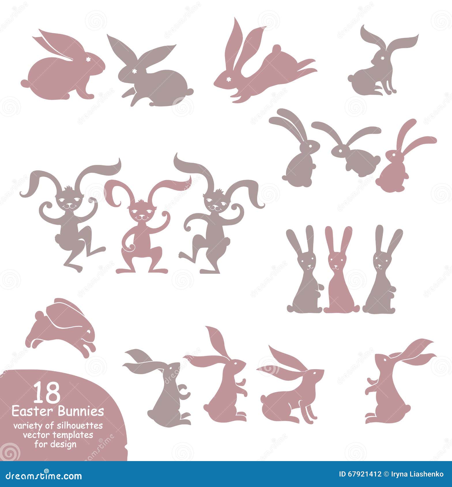 Set of Cute Easter Bunnies. Stock Illustration - Illustration of animal ...