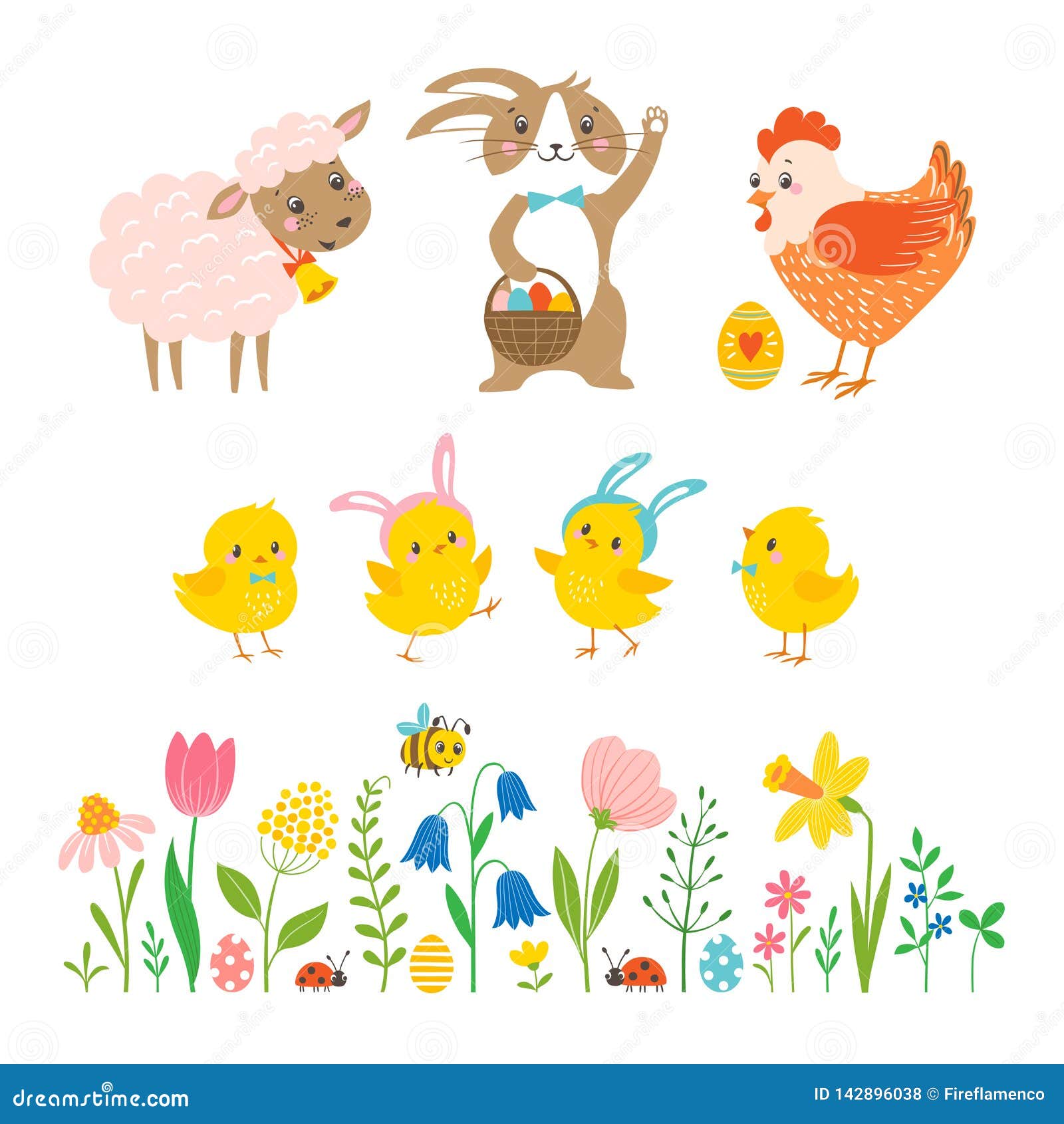 Spring Easter Stickers Set In Doole Style. Vector Habd Drawn ...