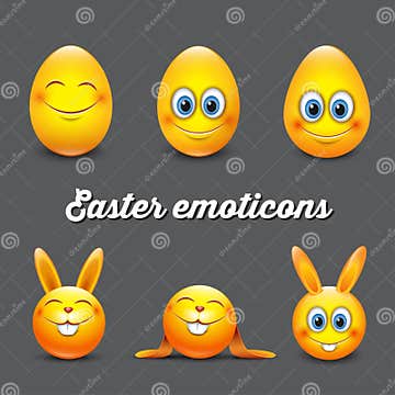 Set of Cute Easter Emoticons - Emoji - Vector Illustration Stock Vector ...