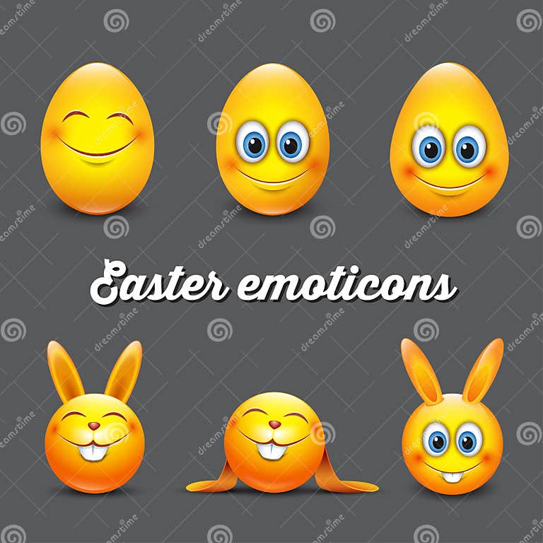 Set of Cute Easter Emoticons - Emoji - Vector Illustration Stock Vector ...