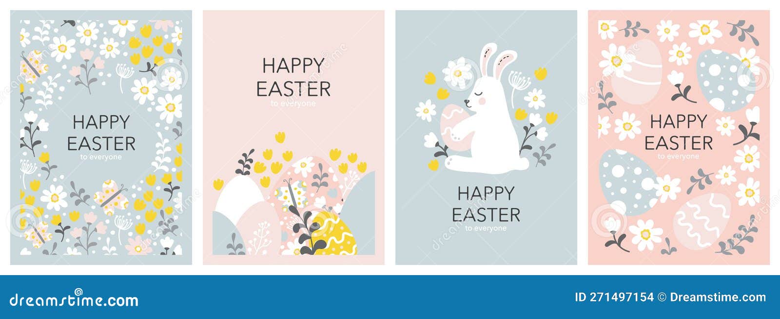 Set of Cute Easter Greeting Cards Banner Vector Illustration Stock ...