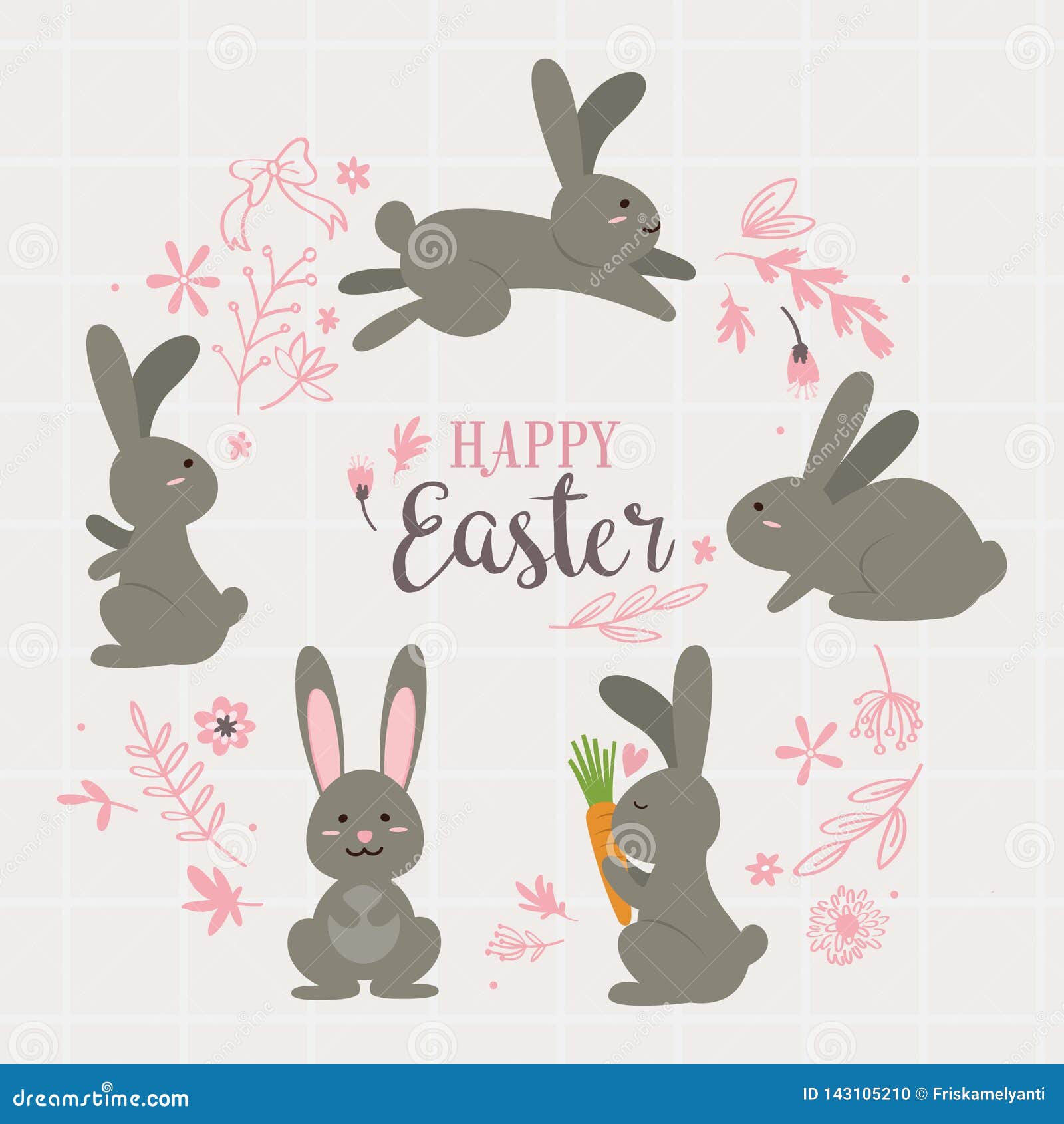 Set of Cute Easter Rabbits in Doodle Vector Style. Stock Illustration ...