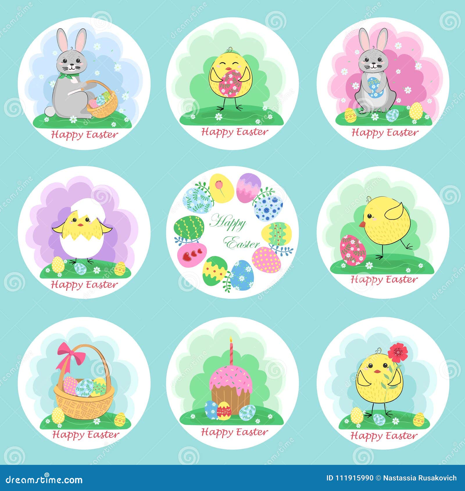 Easter Stickers Set With Rabbits, Easter Eggs, Flowers, Carrots ...