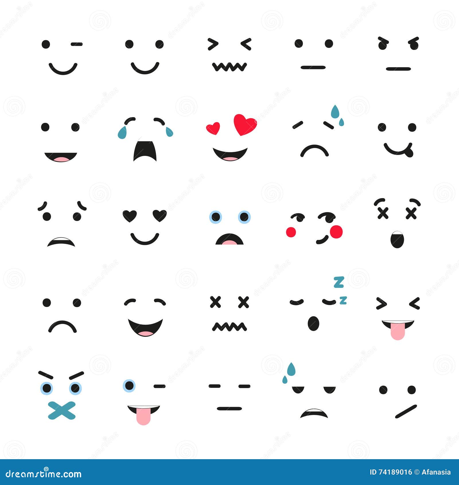 Set Of Cute Emotions Isolated On White. Emoji Vector | CartoonDealer ...