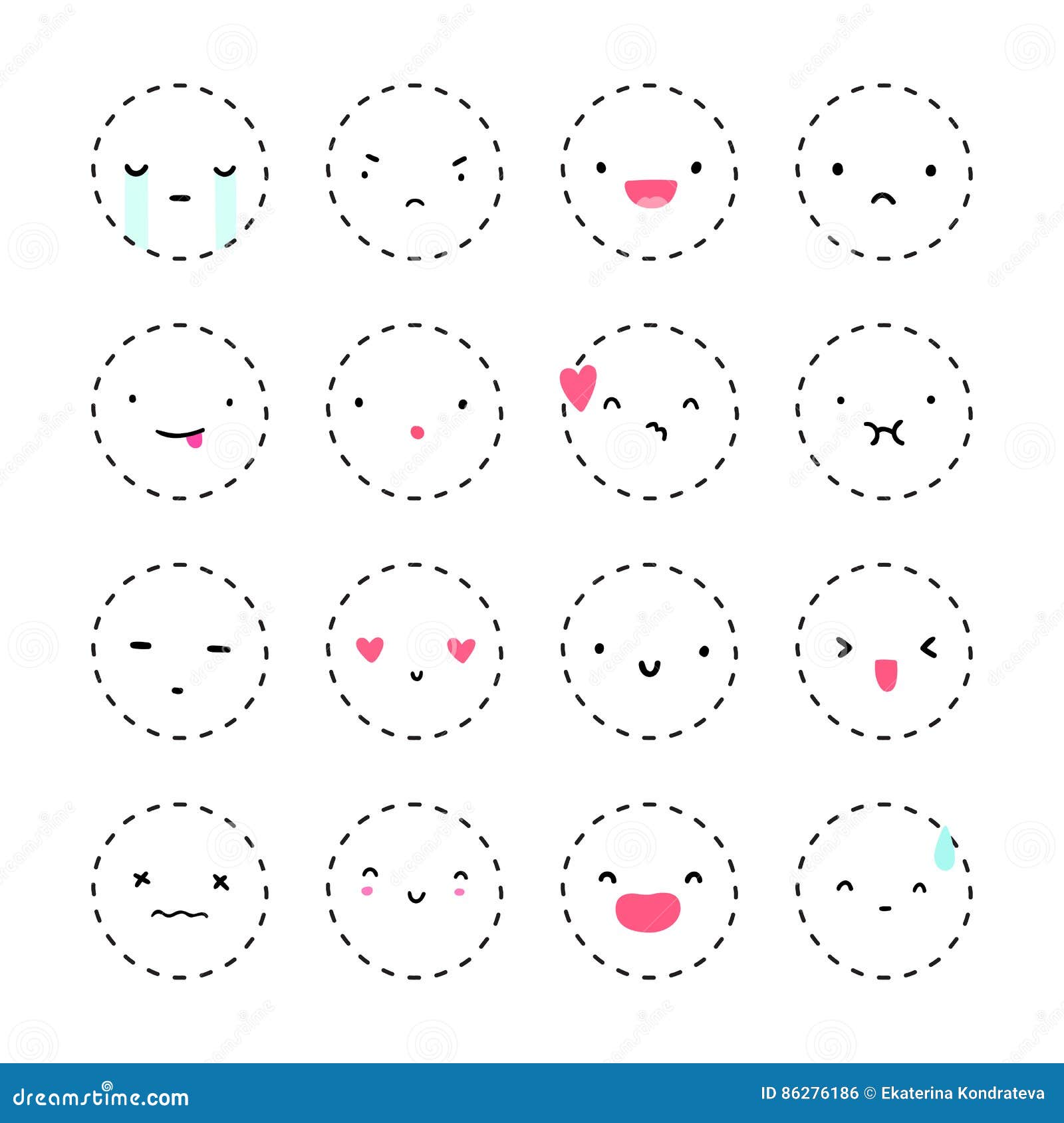 Set Of Cute Emotions Isolated On White. Emoji Vector | CartoonDealer ...