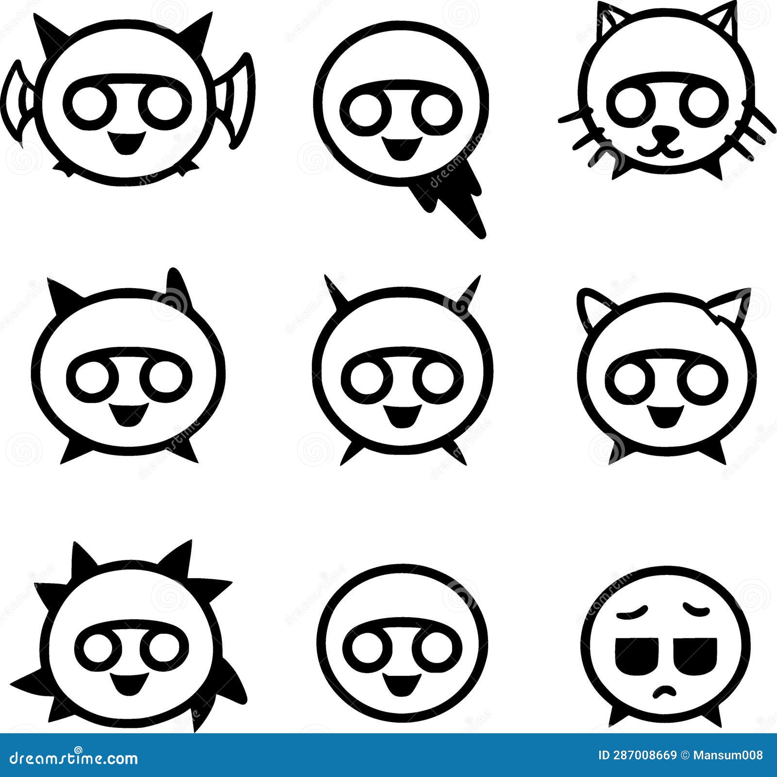 Set of cute face cartoon stock illustration. Illustration of funny ...