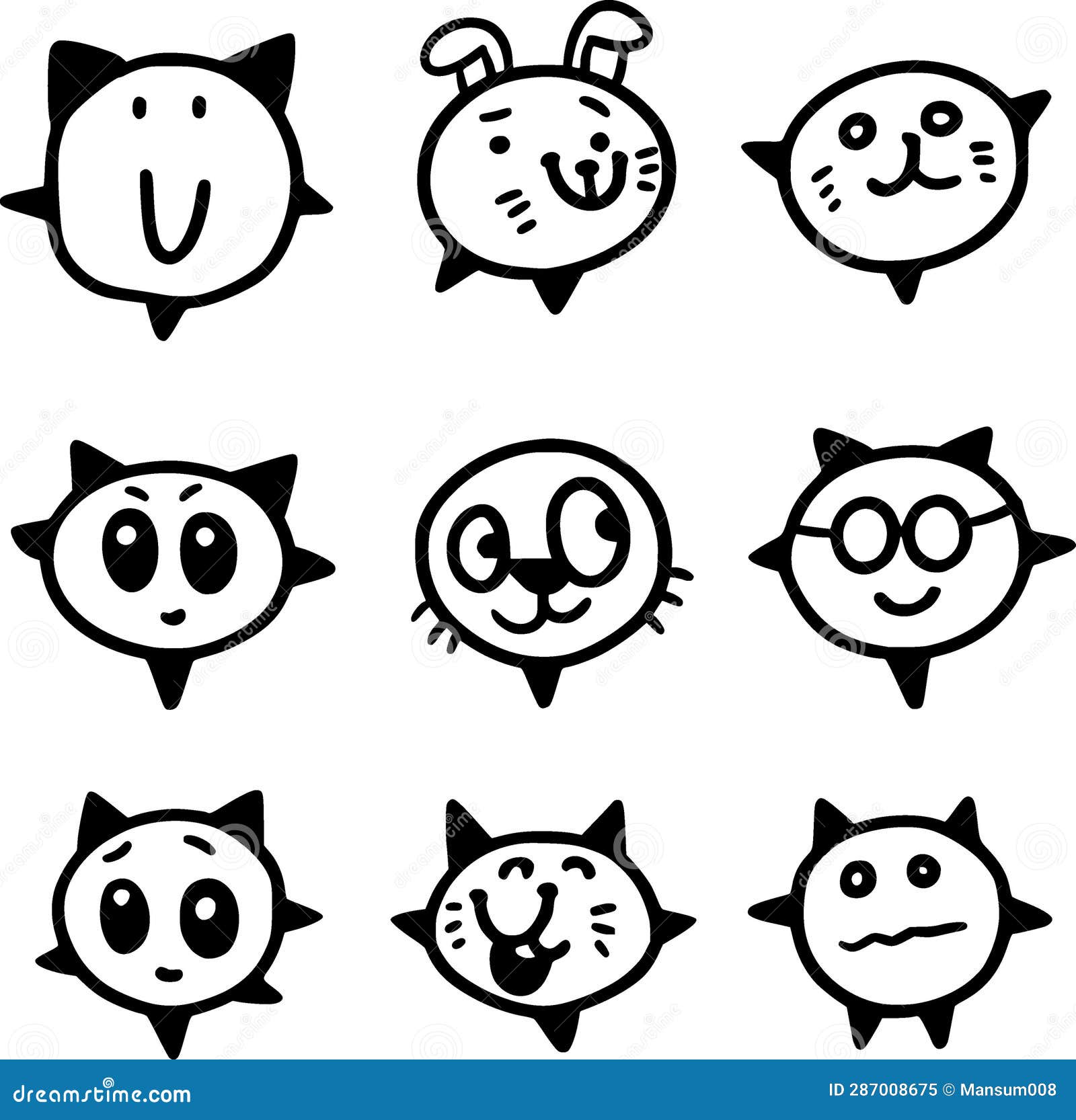 Set of cute face cartoon stock illustration. Illustration of character ...