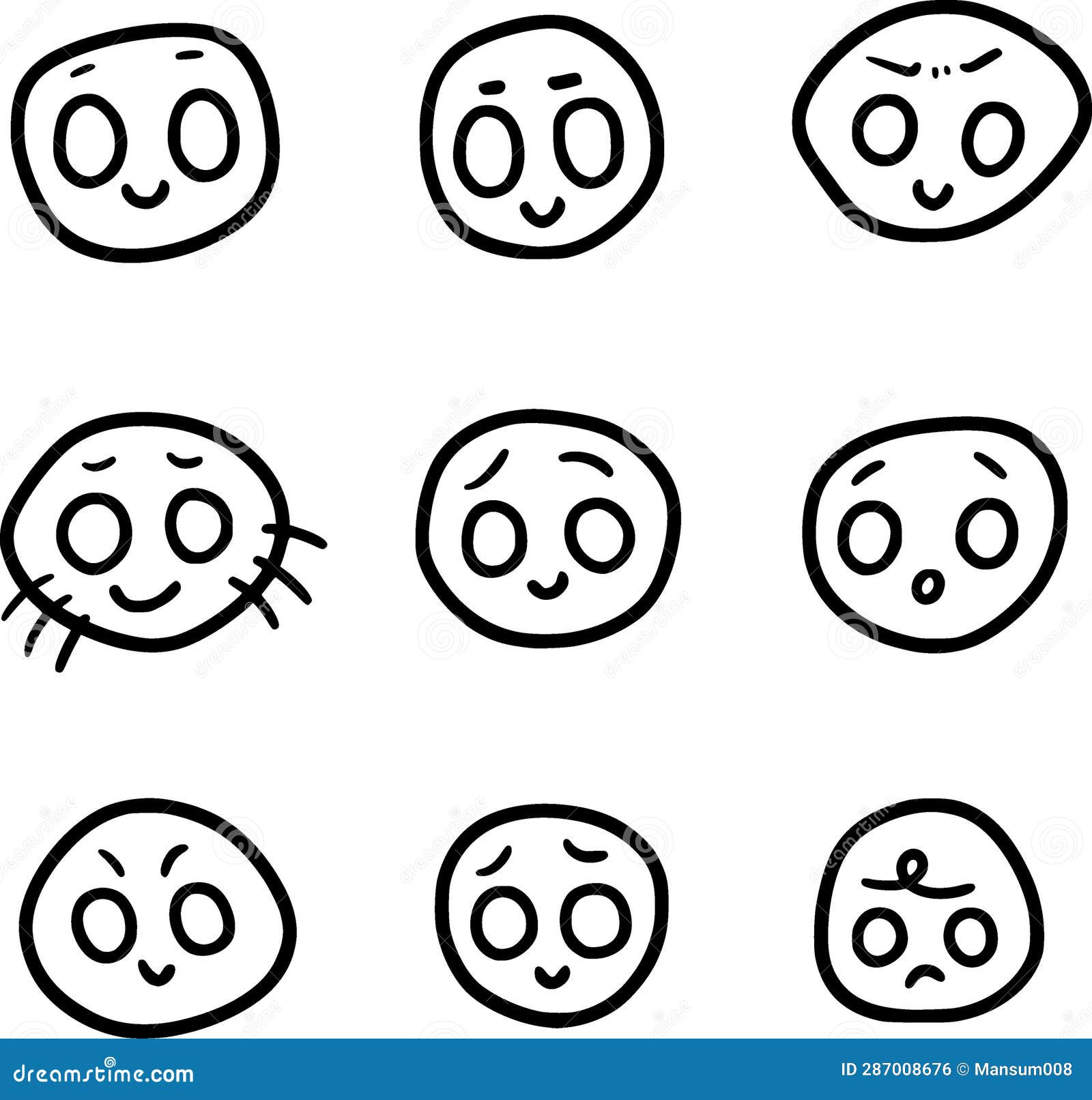 Set of cute face cartoon stock illustration. Illustration of emoticon ...