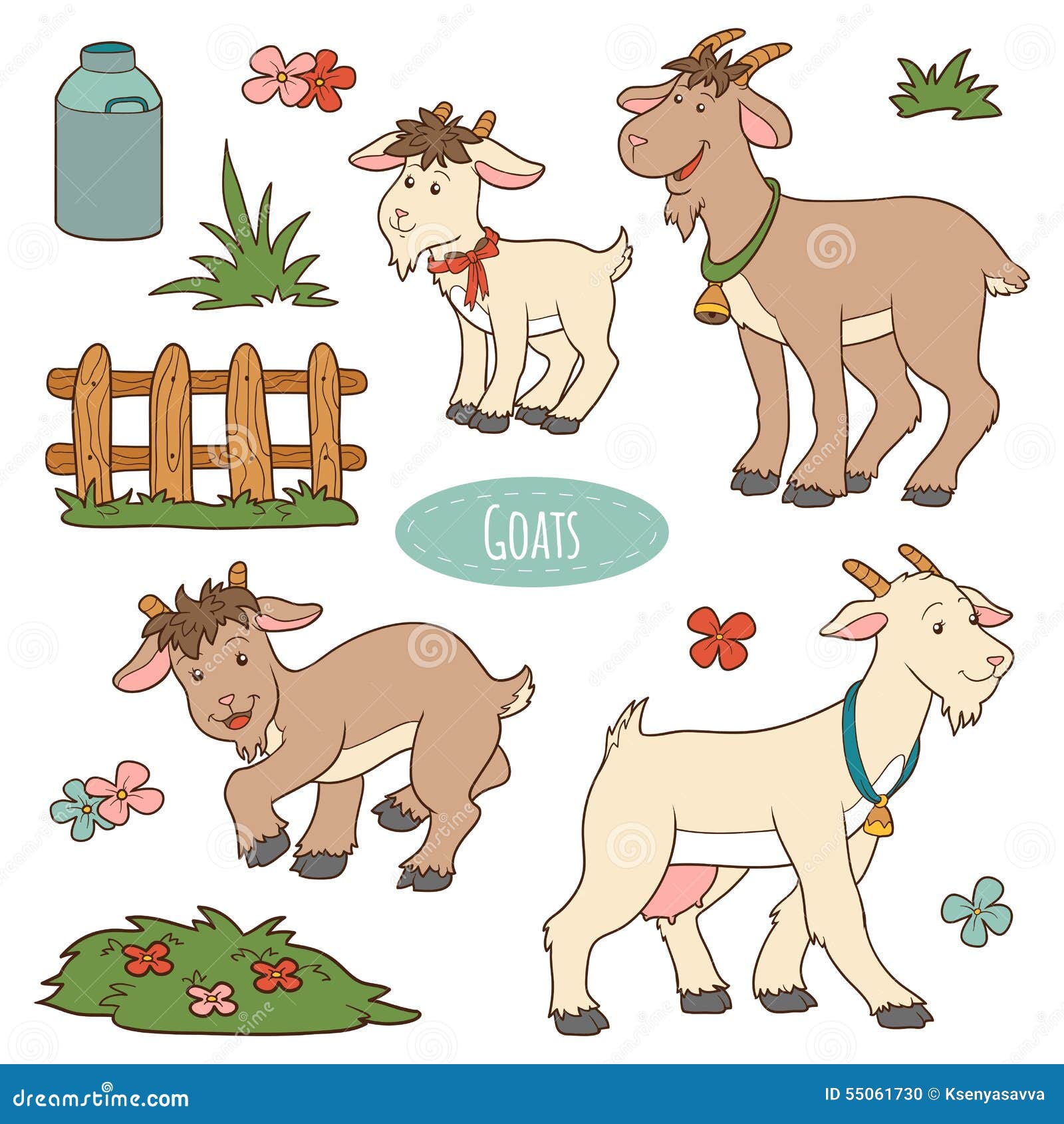 Vector Set Of Goats. Silhouette, Sketch And Cartoon Illustrations ...