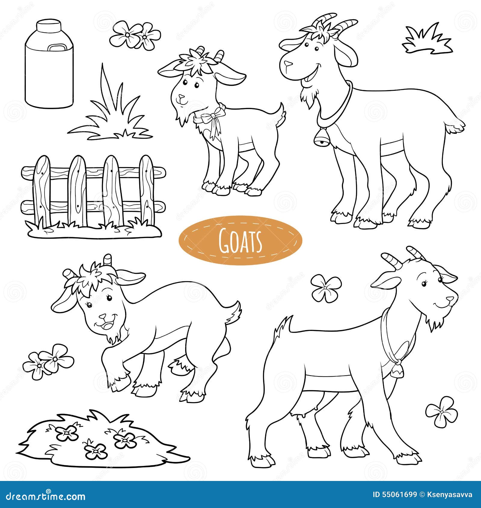 Vector Set Of Goats. Silhouette, Sketch And Cartoon Illustrations ...